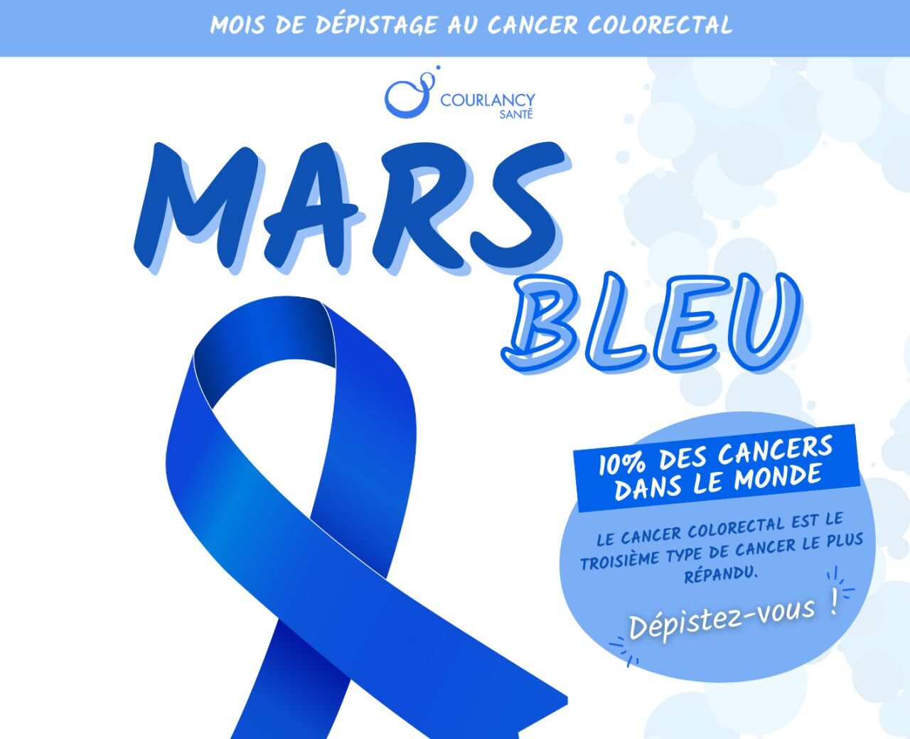 🔵 Mars Bleu | Mois de dépistage au cancer colorectal | Courlancy Santé, la médecine du futur aux ...